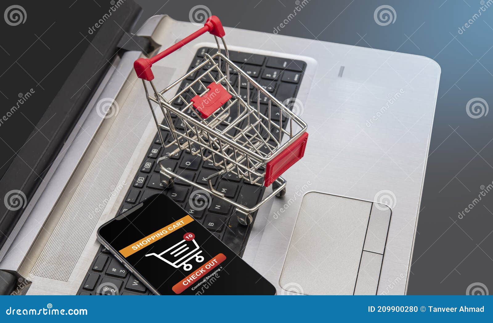Secure Checkout Concept with Shopping Cart on Laptop Keys Stock Photo ...