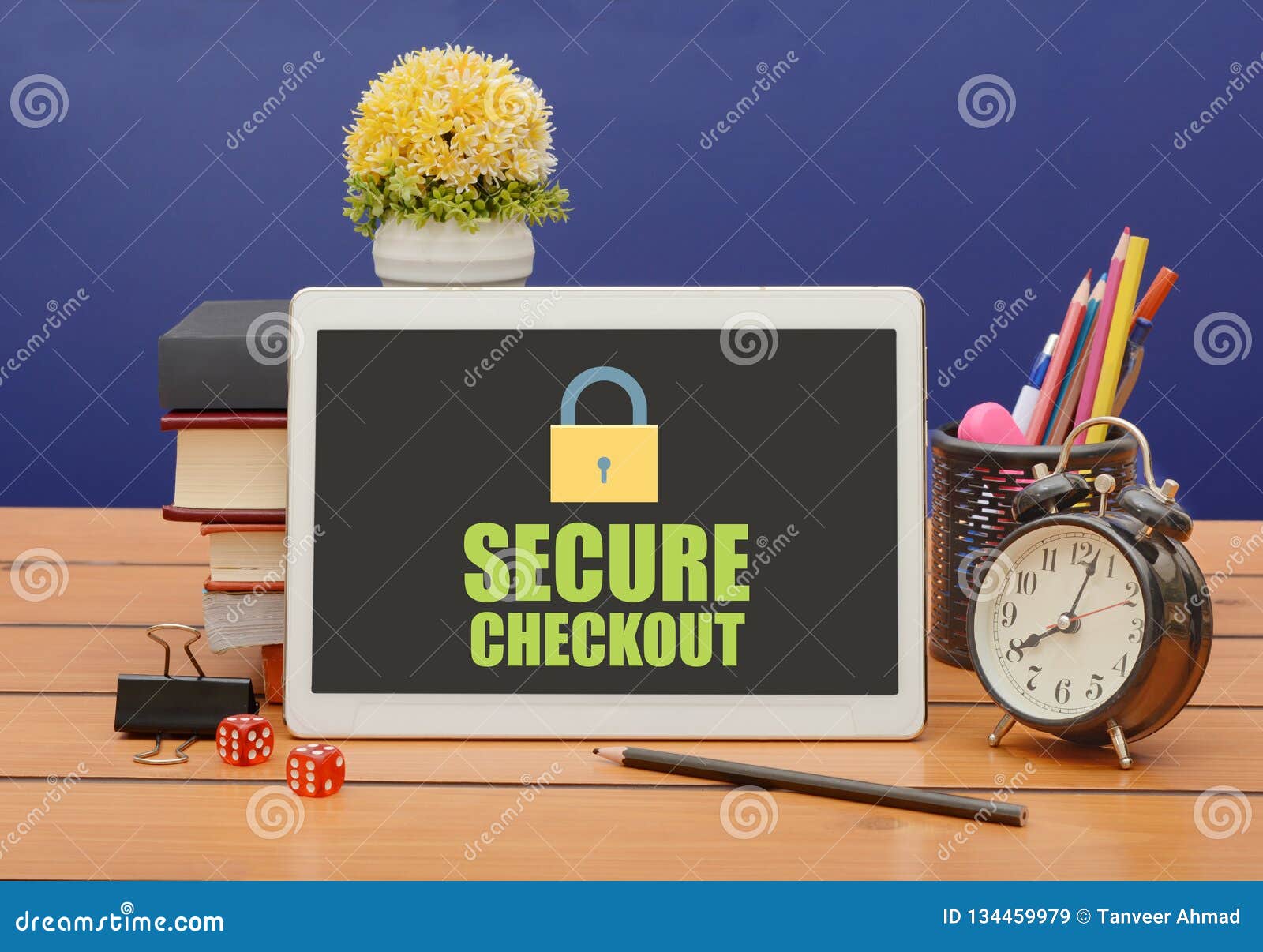 Secure Checkout Sign with Lock Icon on Tablet Stock Image - Image of ...