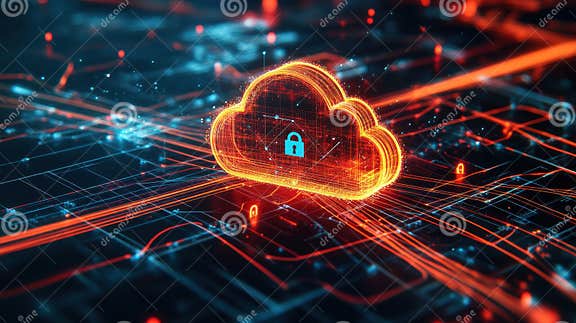 Secure Cloud Icon with Floating Data Visualization Stock Illustration ...