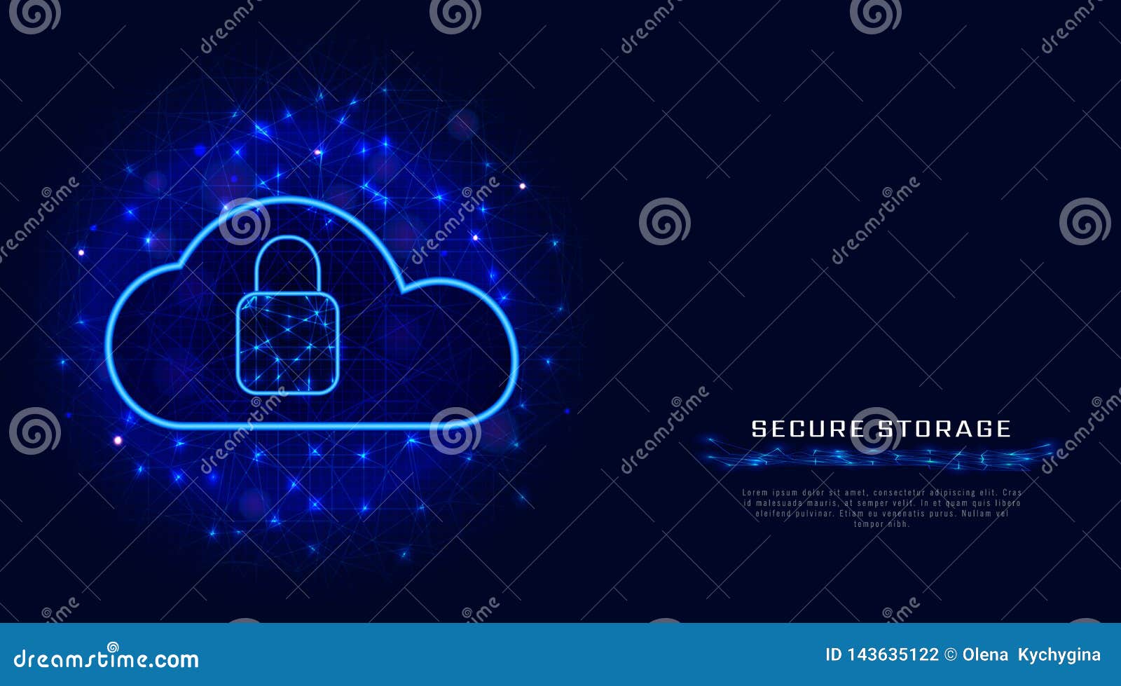 Secure Cloud Storage Concept. Cyber Security. Cyber Data Protection Technology with Lock Icon on ...