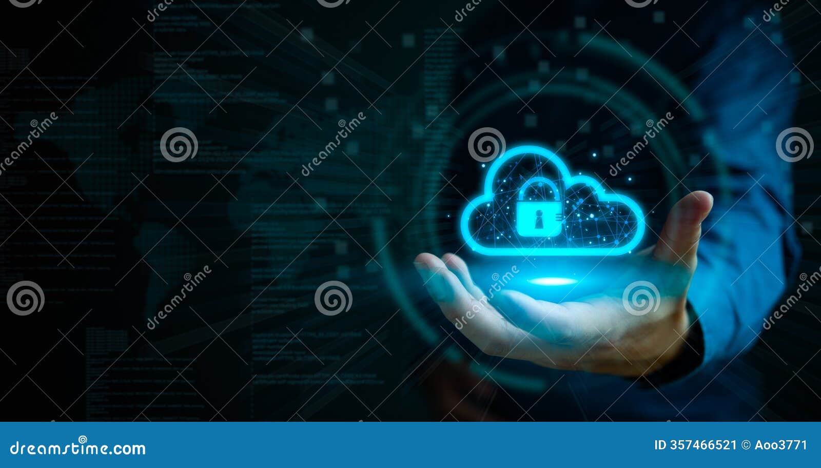 Secure Cloud Storage Symbol, Glowing with Digital Security Icons Above ...