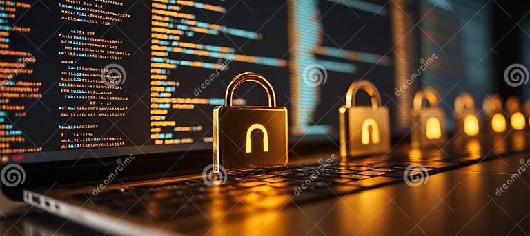 Secure Code Development Symbol. Padlock on Programming Code for Software System Security Concept ...