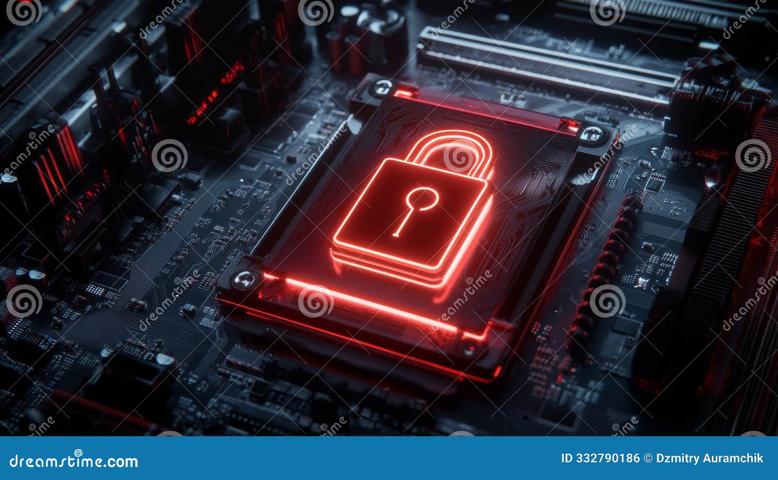 Secure Connection on Motherboard Computer with Neon Lights. Stock Photo ...