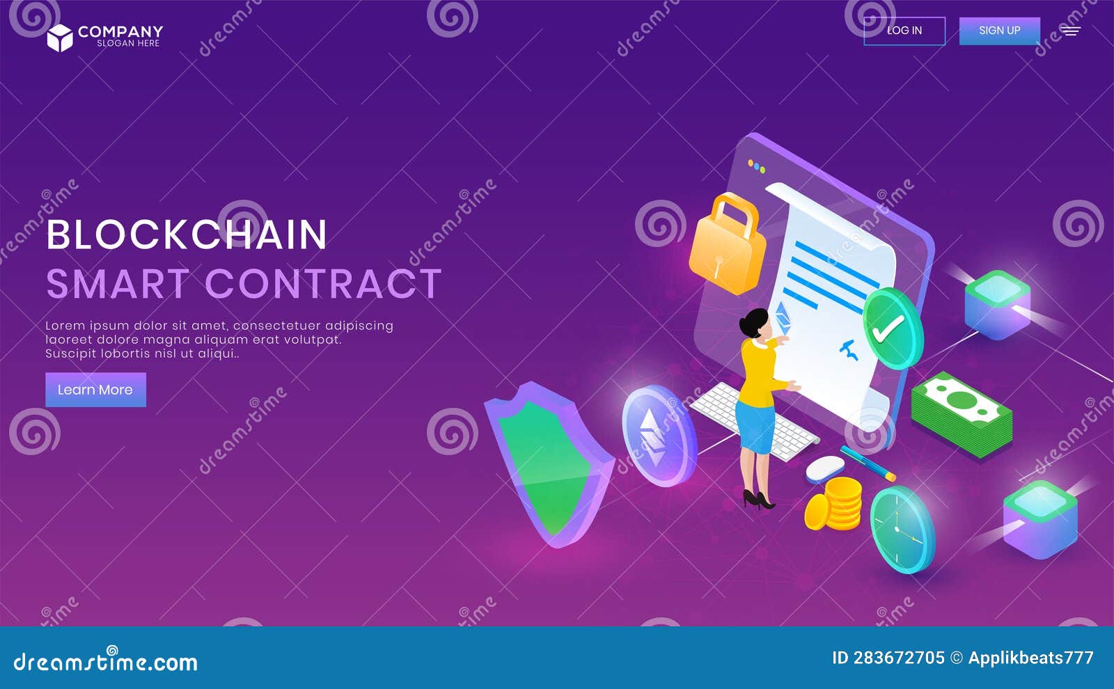 Secure Contract Data Concept for Blockchain Smart Contract Landing Page ...