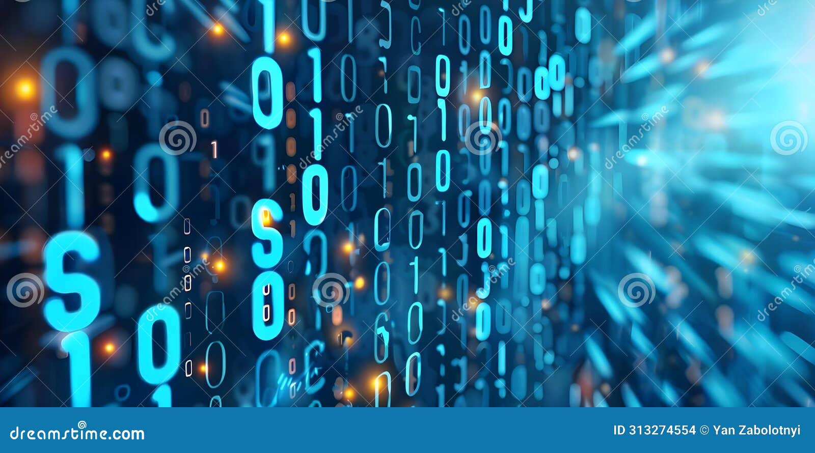 Secure Data: Abstract Technology Background with Falling Digital Binary Code. Concept Technology ...