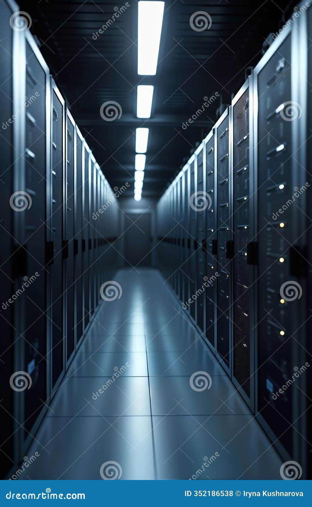 Secure Data Center Hallway. Rows of Dark Metal Server Racks Line Space ...