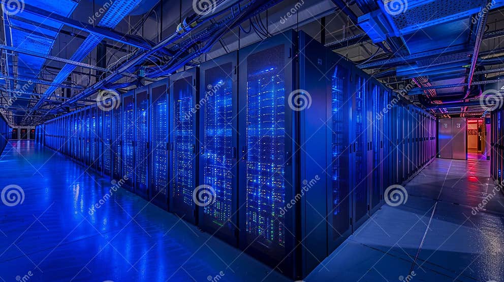 Secure Data Center Servers in Cool Blue Illumination Stock Photo ...