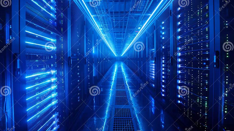 Secure Data Center Servers in Cool Blue Illumination Stock Image ...
