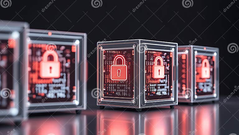 Secure Data Cubes Displaying Digital Locks Stock Illustration ...