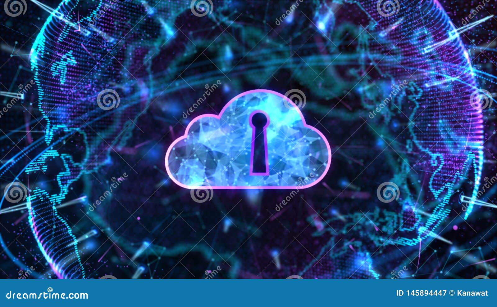 Secure Data Network Digital Cloud Computing Cyber Security Concept. Earth Element Furnished by ...