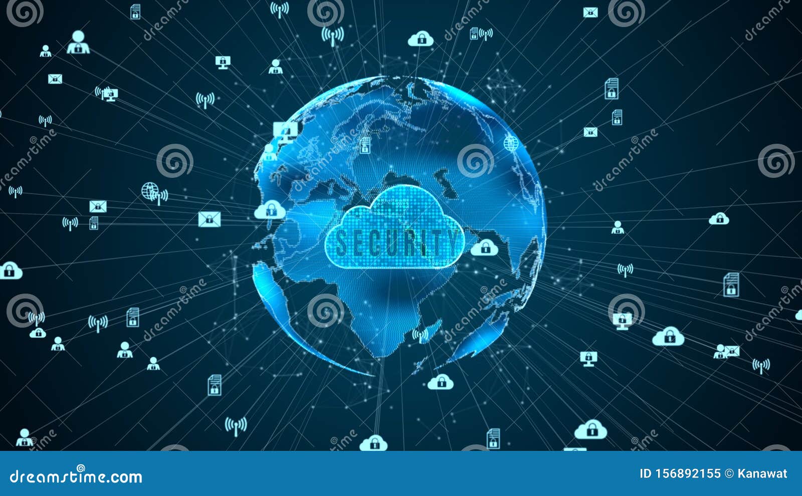 Secure Data Network Digital Cloud Computing Cyber Security Concept. Earth Element Furnished by ...