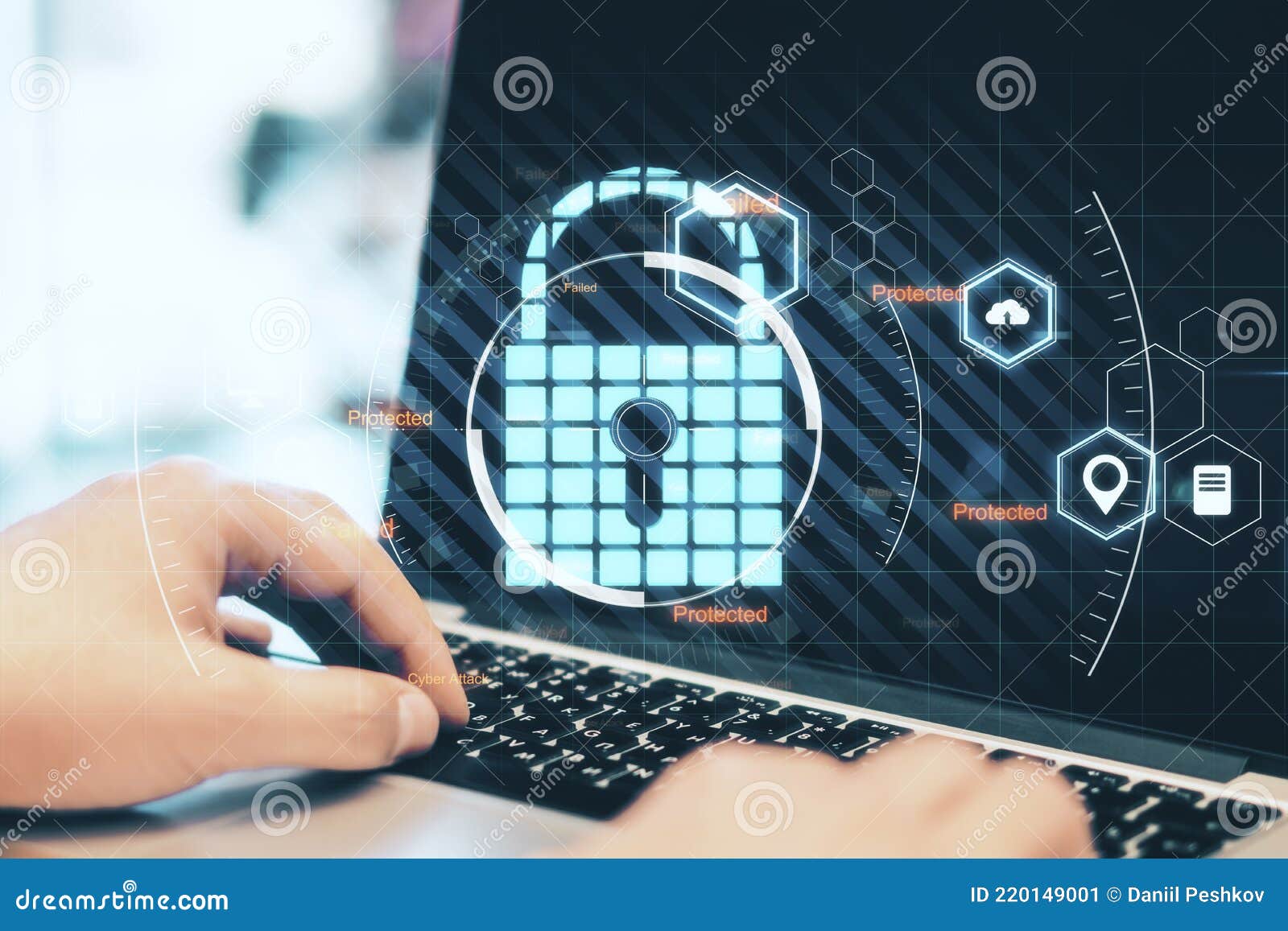 Secure and Data Protection Concept with Digital Lock Sign, Pinpoint and ...