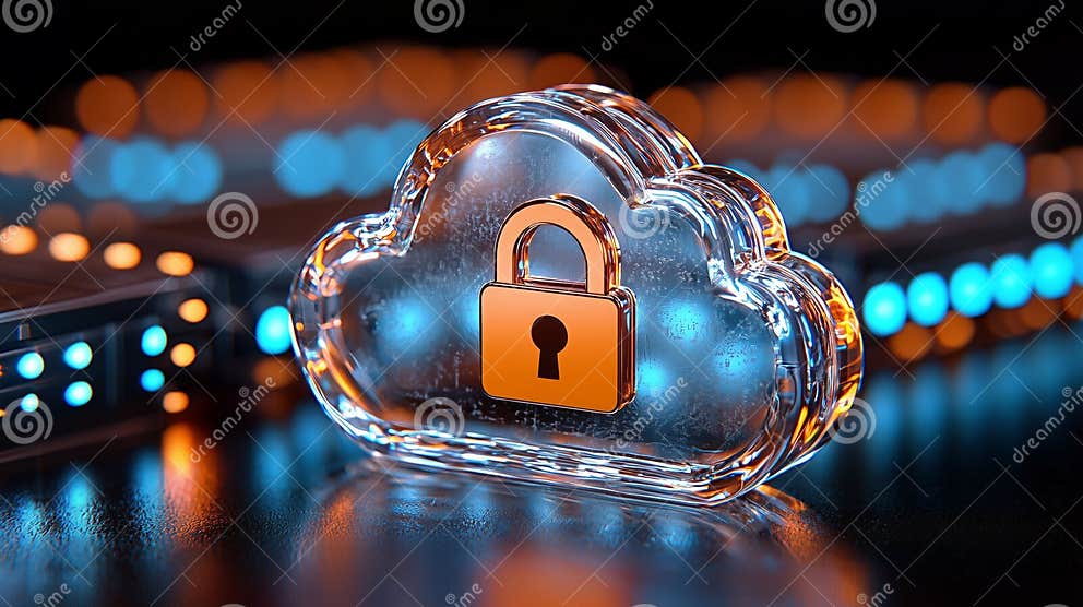 Secure Data Storage Represented by a Transparent Cloud Icon with a Lock ...