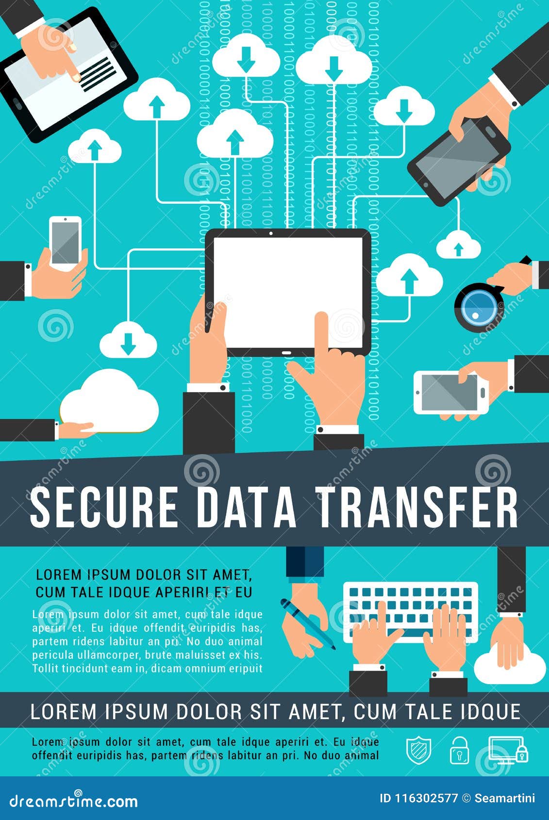 Secure Data Transfer Data Technology Vector Poster Stock Vector ...