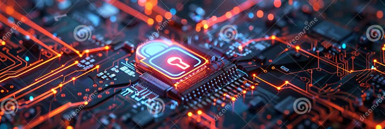 Secure Digital Technology Concept Featuring a Glowing Lock Icon on a ...
