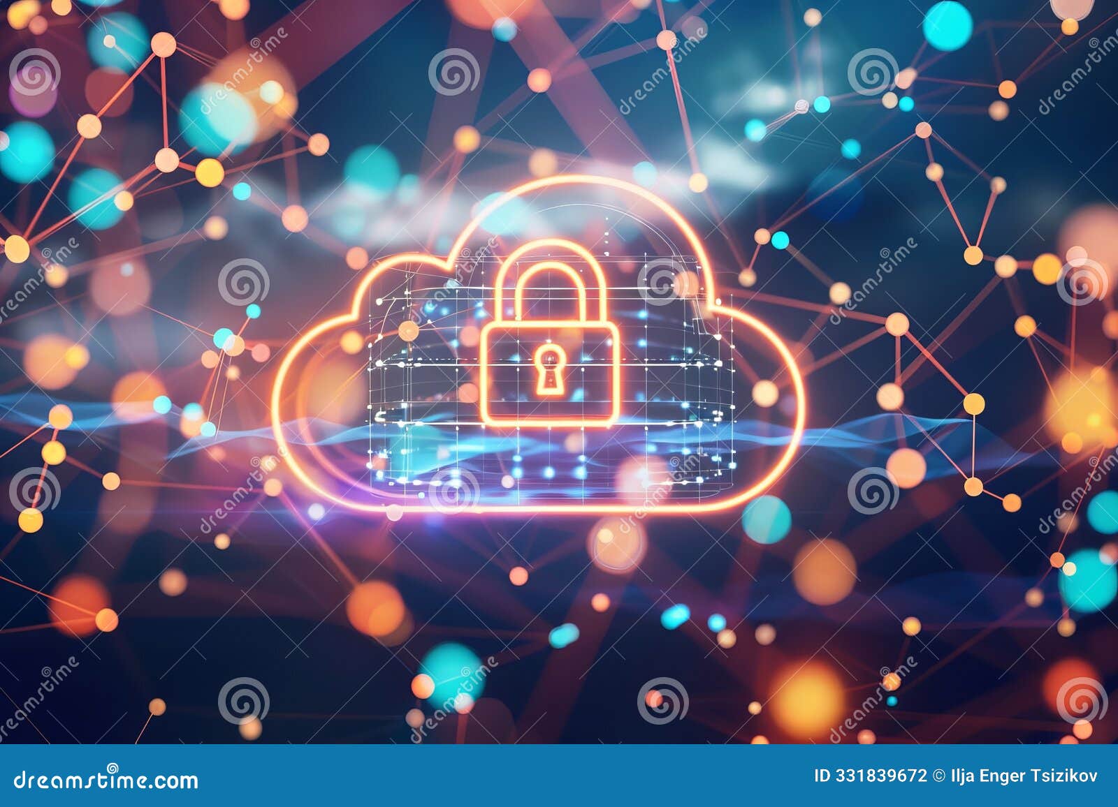 Secure Digital Transformation Glowing Cloud Icon with Lock Symbolizing ...
