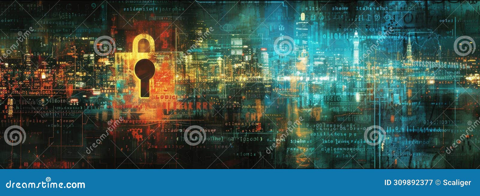 Secure Digital World Banner, Cyber Padlock on Abstract Dark Data Space ...