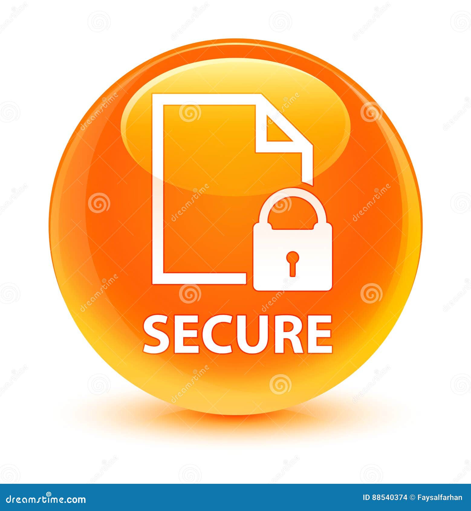 Secure (document Page Padlock Icon) Glassy Orange Round Button Stock ...
