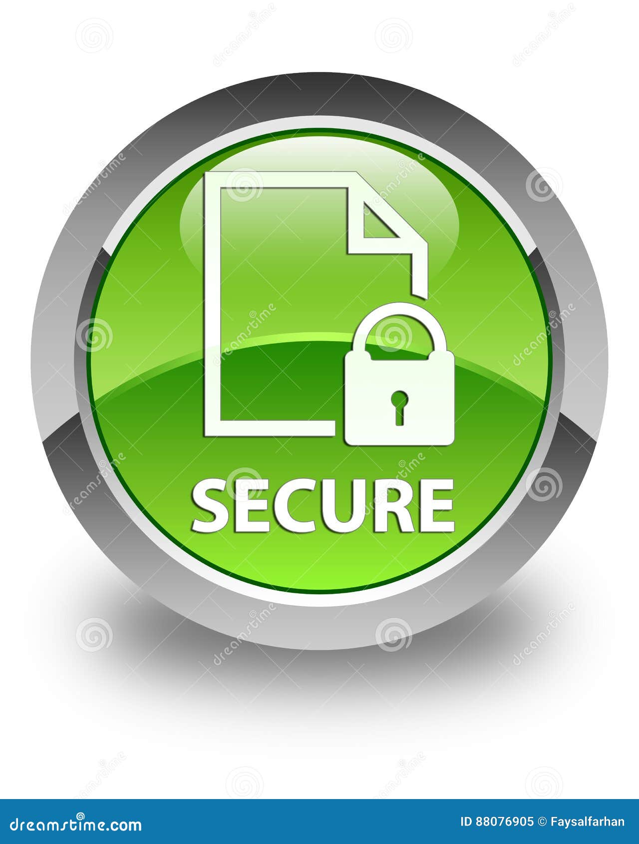Secure (document Page Padlock Icon) Glossy Green Round Button Stock ...