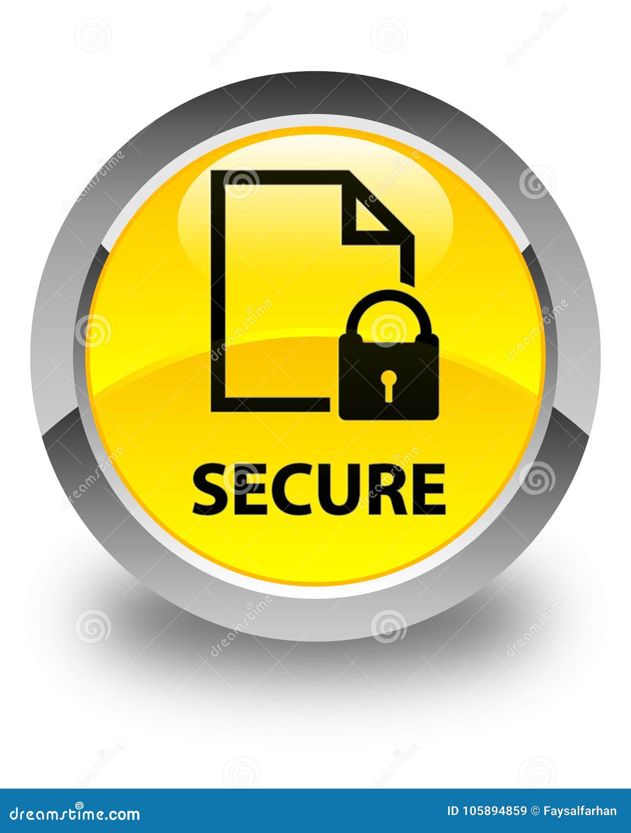 Secure (document Page Padlock Icon) Glossy Yellow Round Button Stock ...