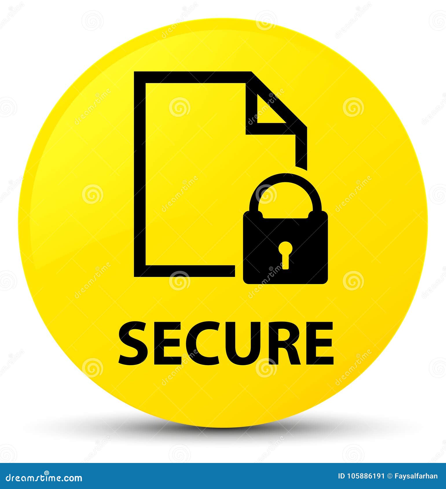 Secure (document Page Padlock Icon) Yellow Round Button Stock ...
