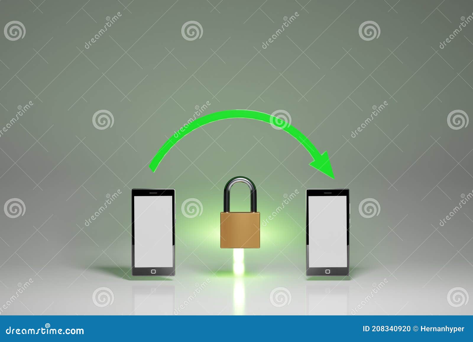 Secure, Encrypted Communication between Mobile Devices, Concept. Two ...