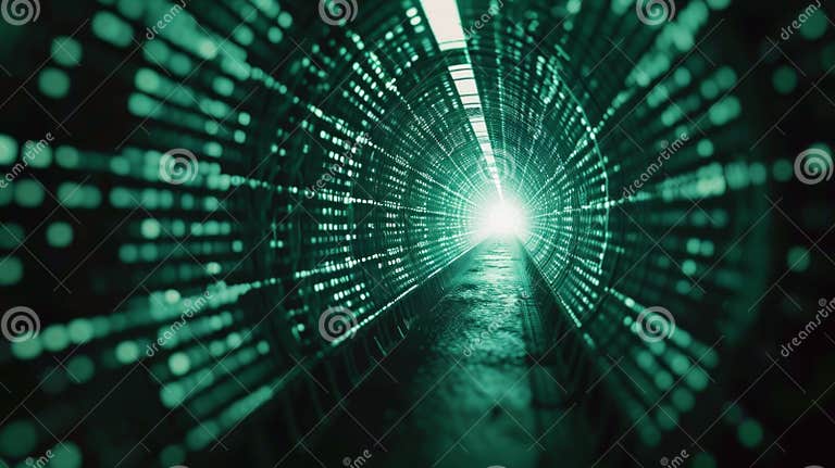 Secure Encrypted Connection Tunnel Visualized in Light and Code Stock ...