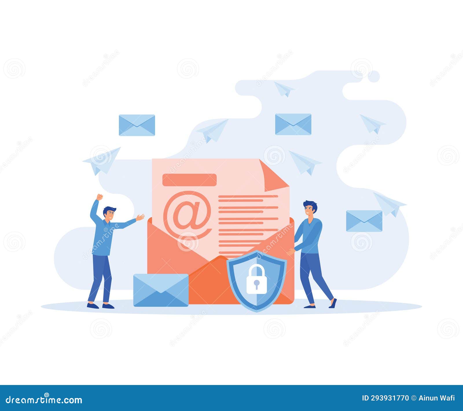 Secure, Encrypted Messages, Emails. Two People Stand Near Big Envelope ...