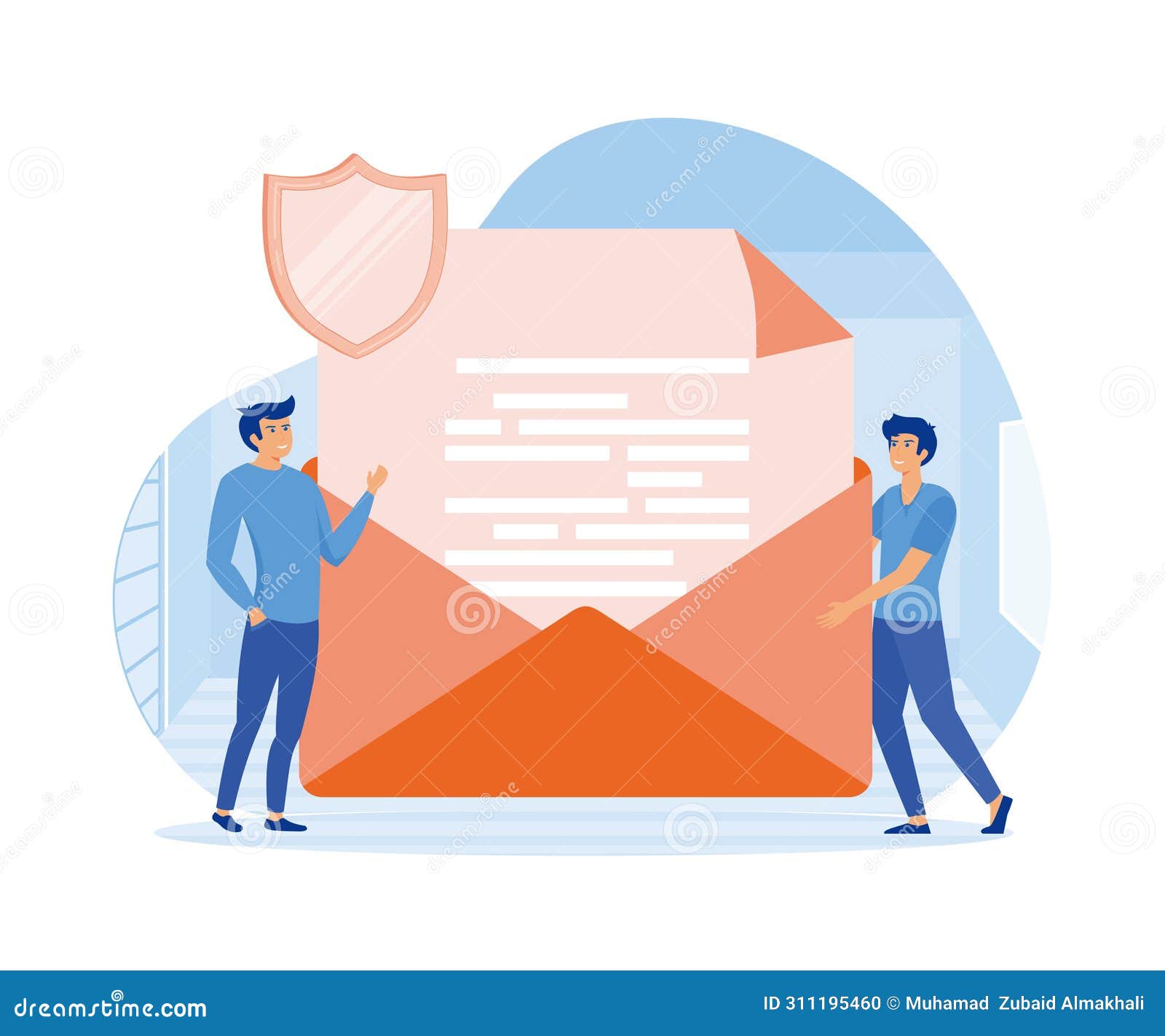 Secure, Encrypted Messages, Emails. Two People Stand Near Big Envelope ...