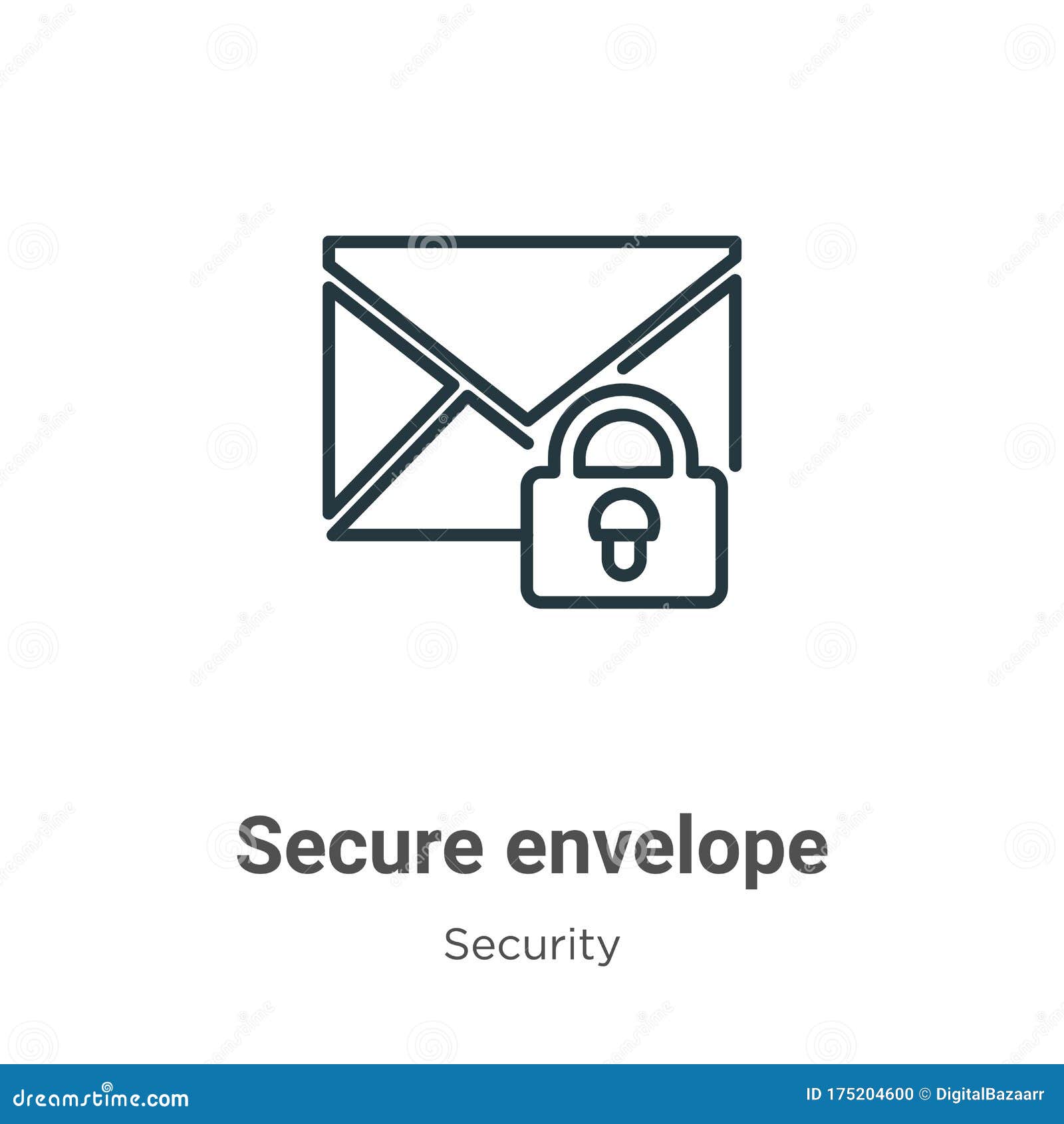 Secure Envelope Outline Vector Icon. Thin Line Black Secure Envelope ...