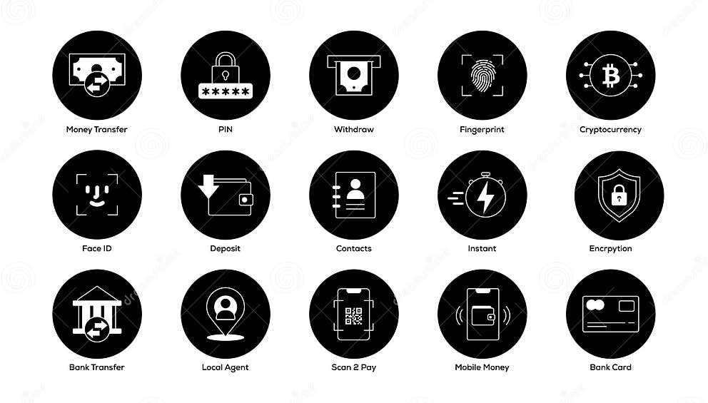 Secure Financial Transactions. Icons Related To Various Financial ...