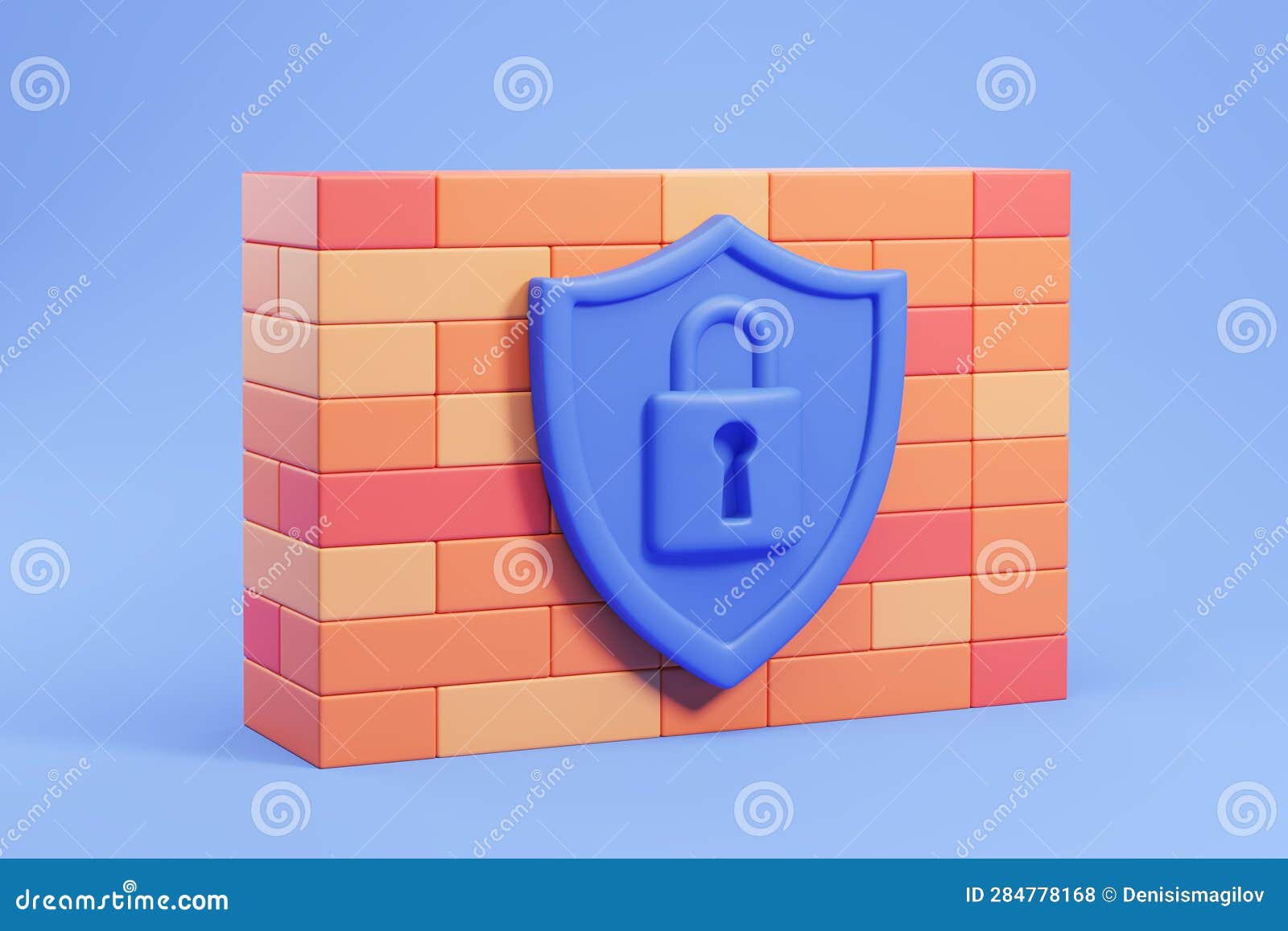 Secure Firewall with Shield and Padlock Stock Illustration ...