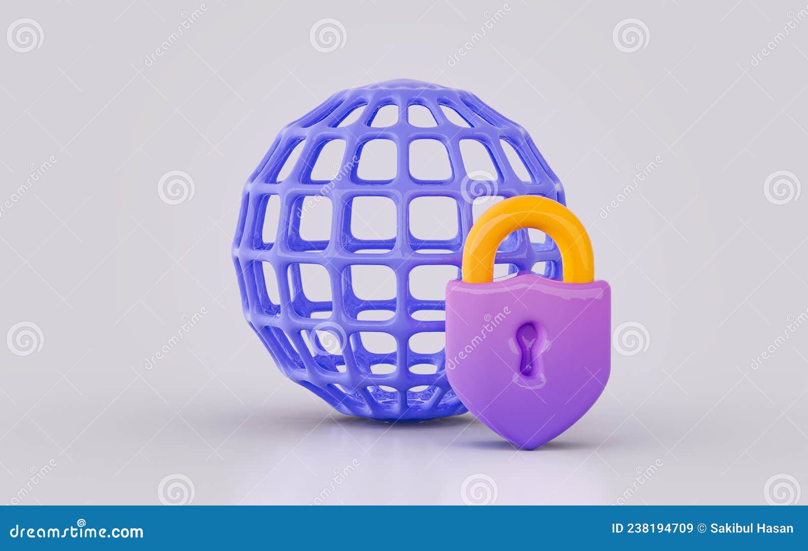 Secure Global Network Icon. Globe with Lock Sign Background 3d Render ...