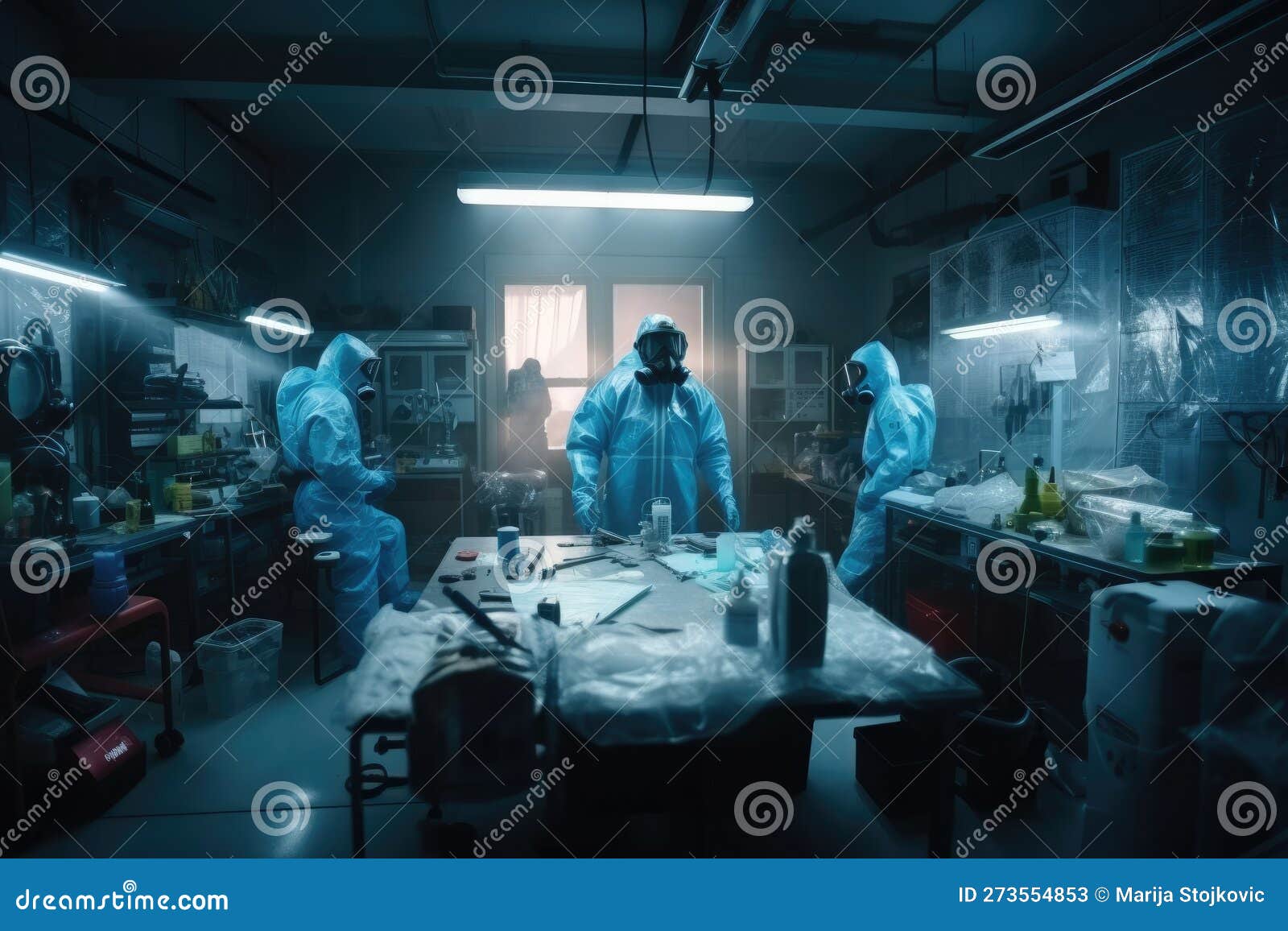 In a Secure High Level Laboratory Scientists in a Coverall Conducting a ...