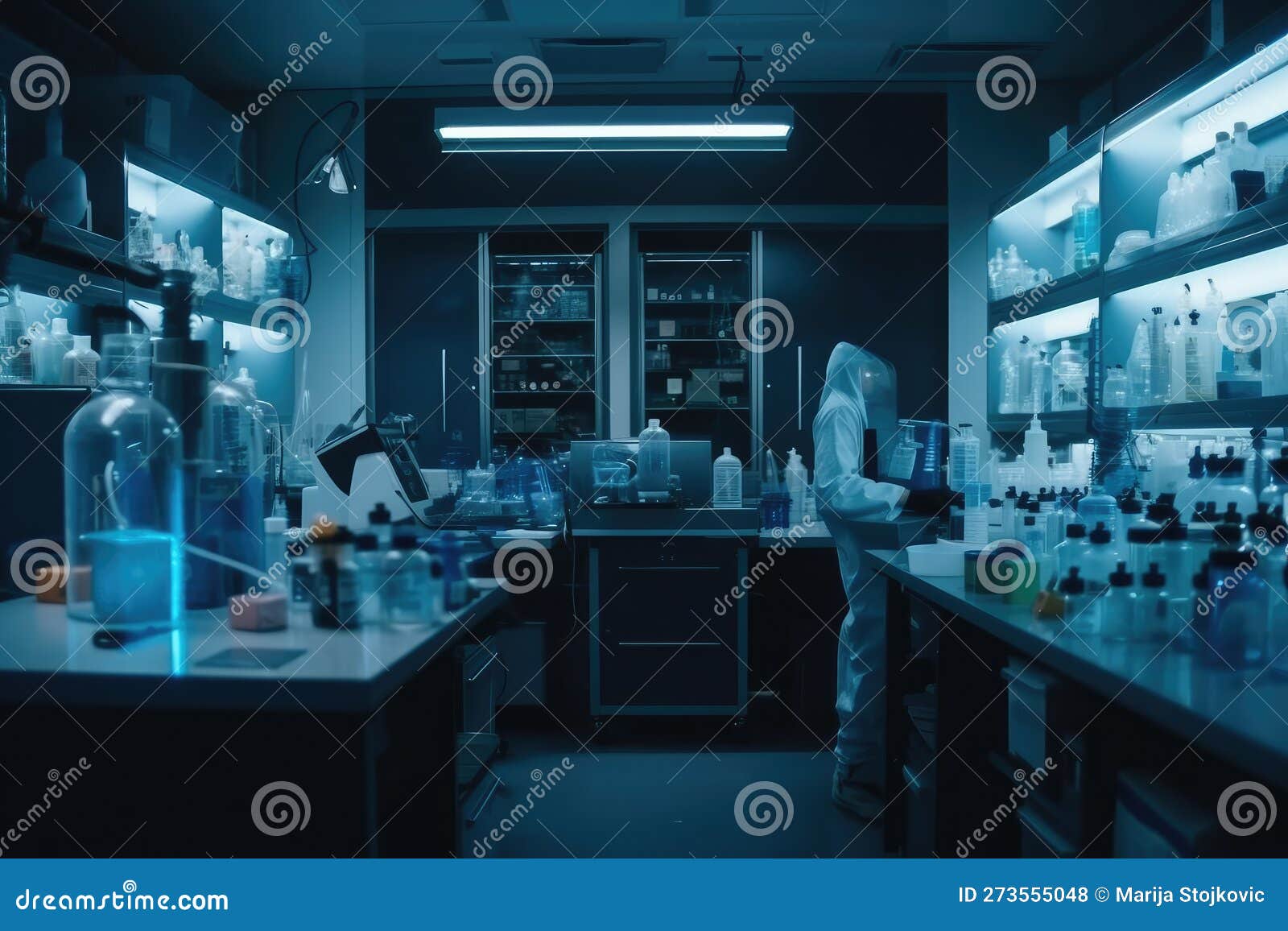 In a Secure High Level Laboratory Scientists in a Coverall Conducting a ...