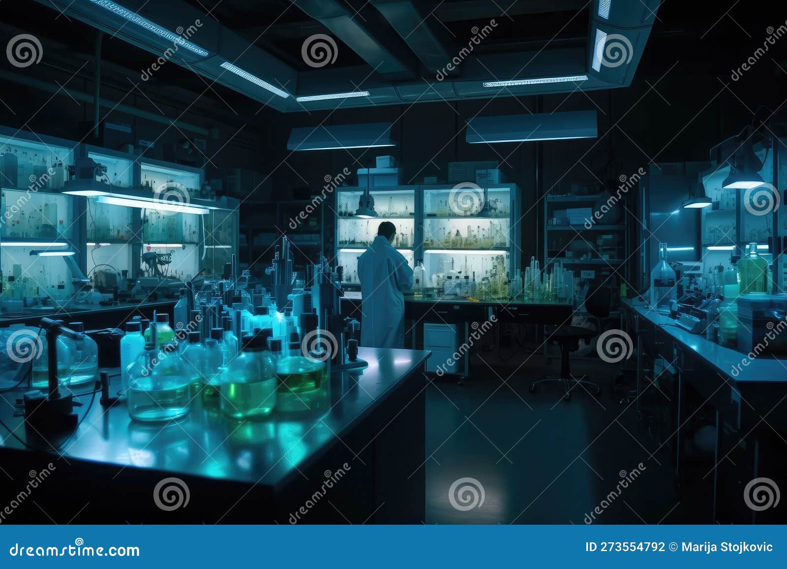 In a Secure High Level Laboratory Scientists in a Coverall Conducting a ...