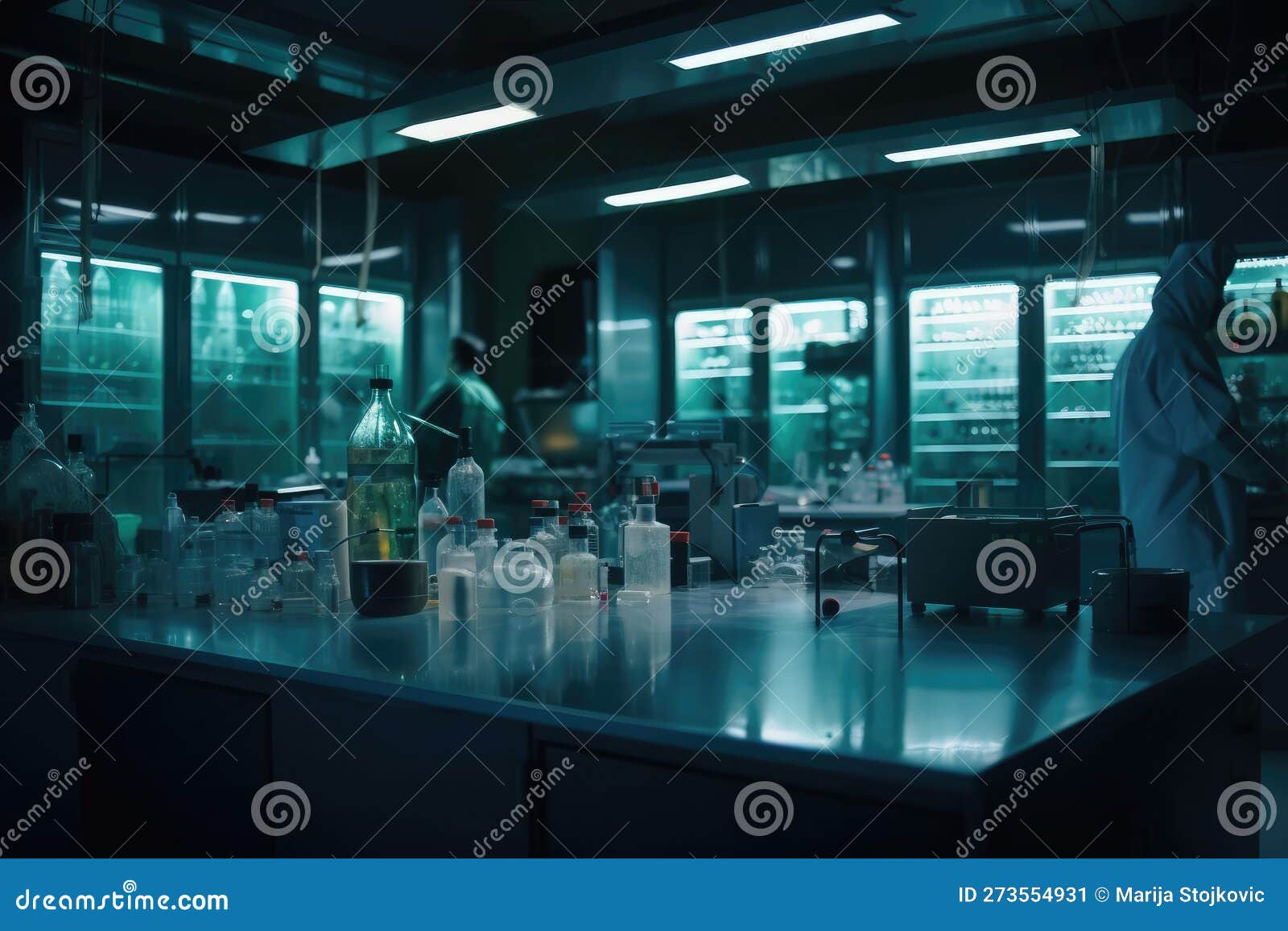 In a Secure High Level Laboratory Scientists in a Coverall Conducting a ...