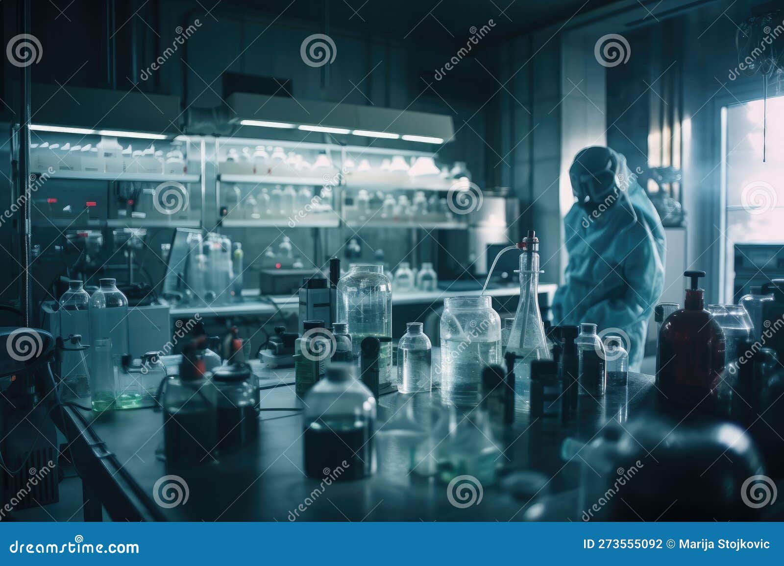 In a Secure High Level Laboratory Scientists in a Coverall Conducting a ...