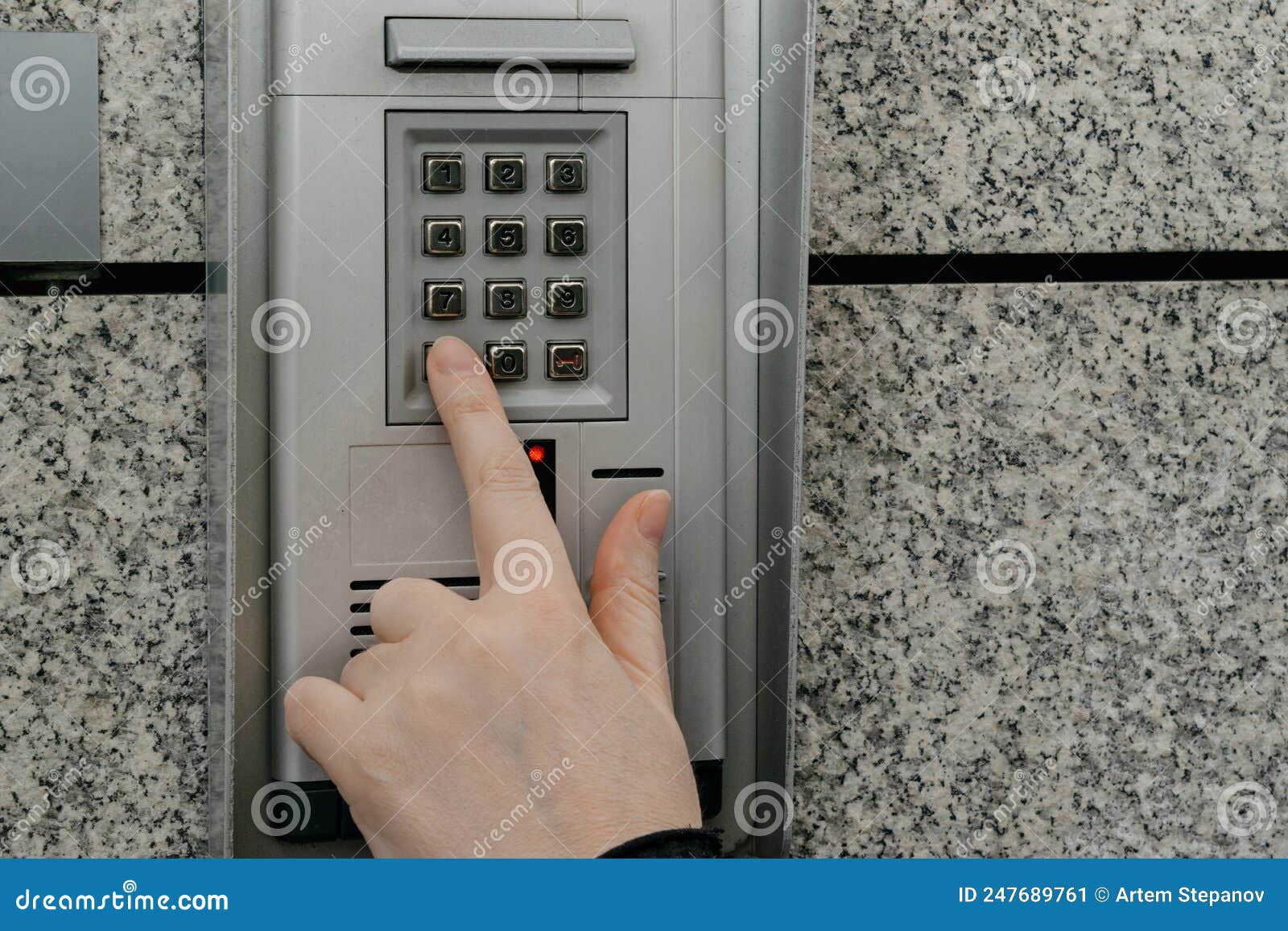 Hands Pressing on Intercom stock image. Image of modern - 247689761