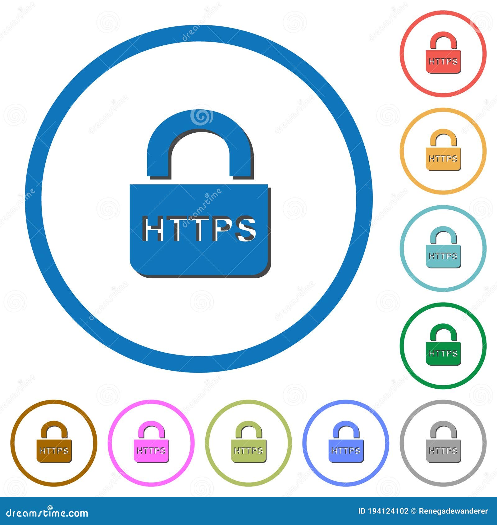 Secure Https Protocol Icons With Shadows And Outlines Stock Vector ...