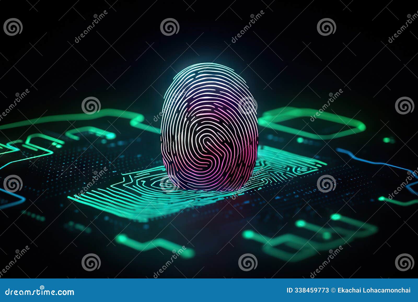 Secure Identity Illuminated Neon Fingerprint Symbolizing Identification ...