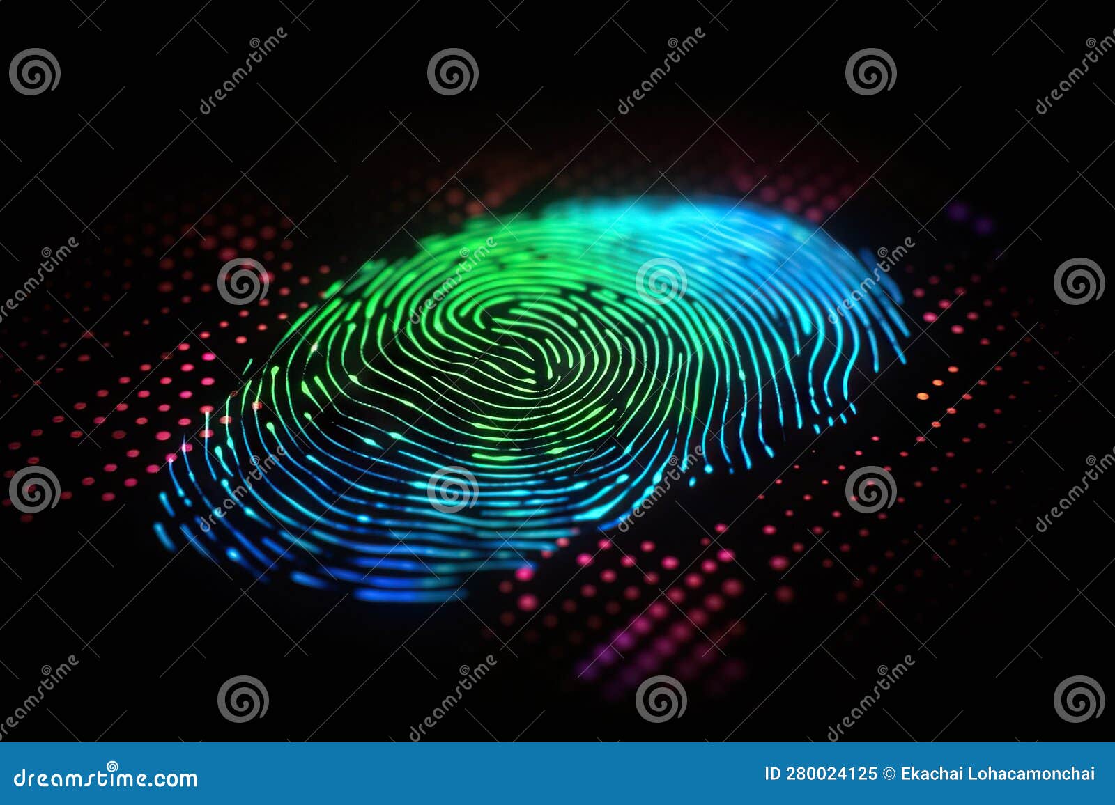 Secure Identity Illuminated Neon Fingerprint Symbolizing Identification ...