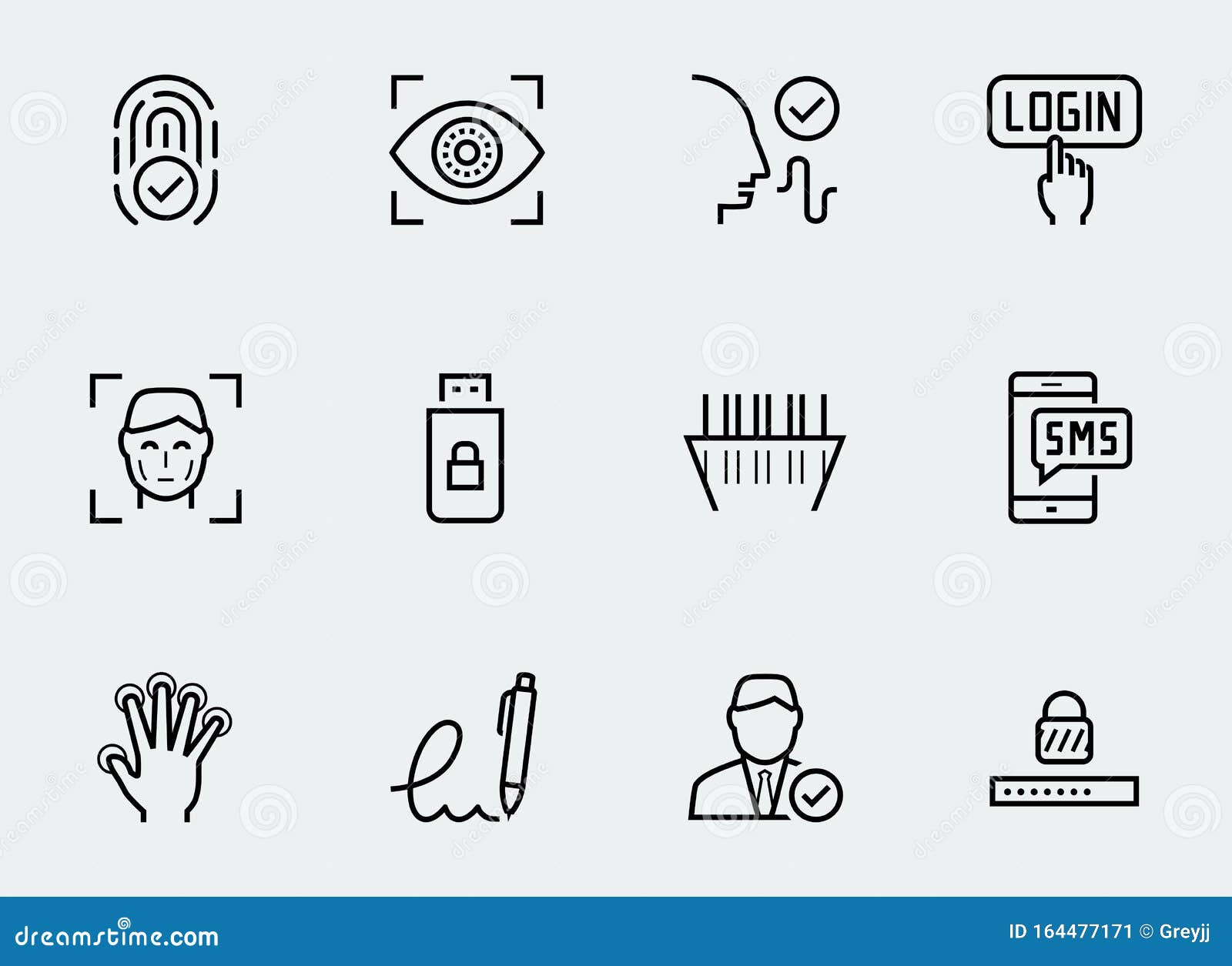 Secure Identity Verification Systems Icons in Thin Line Style Stock ...