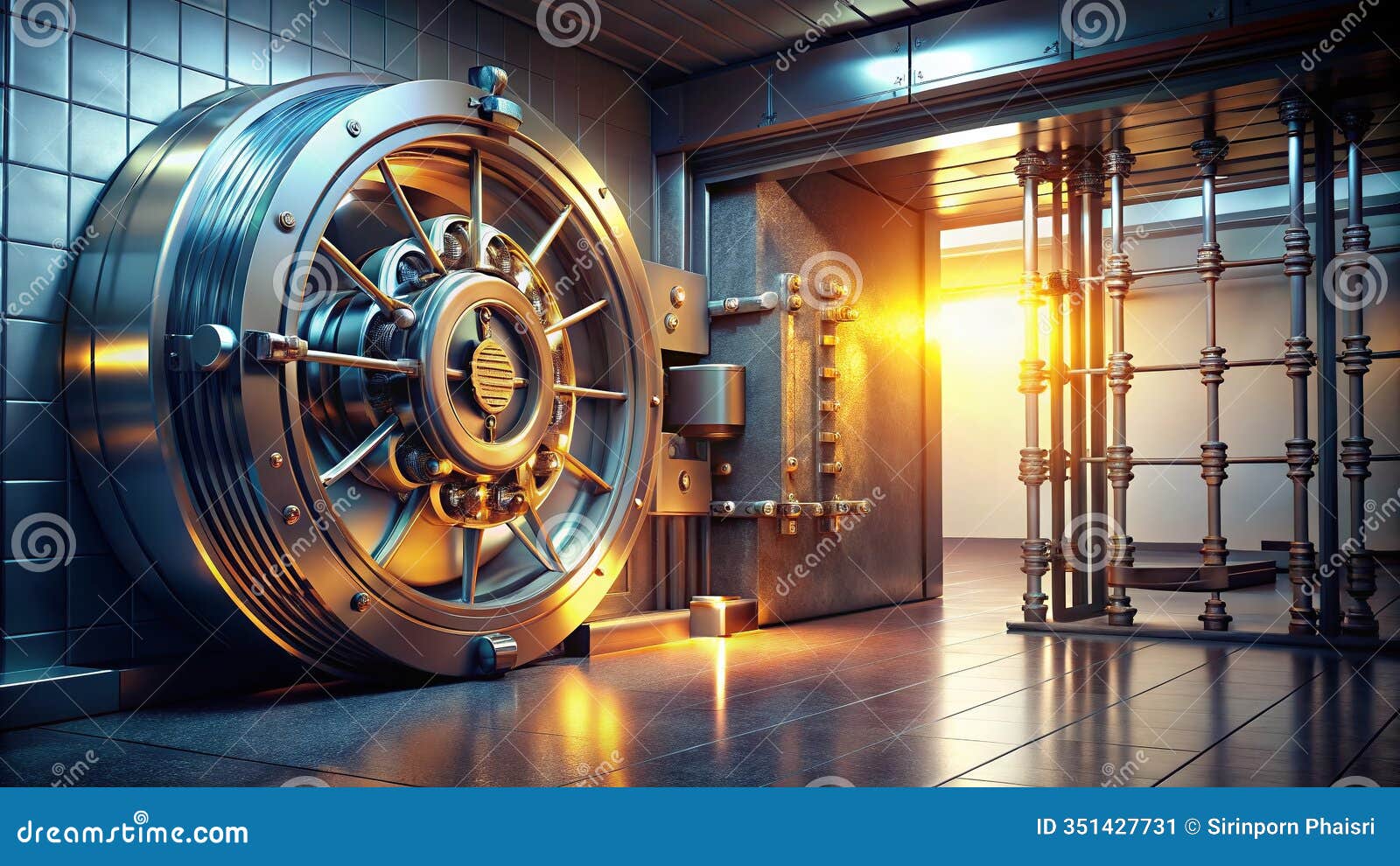 Secure and Impenetrable Vault Door Opens a 3D Rendered Perspective for ...