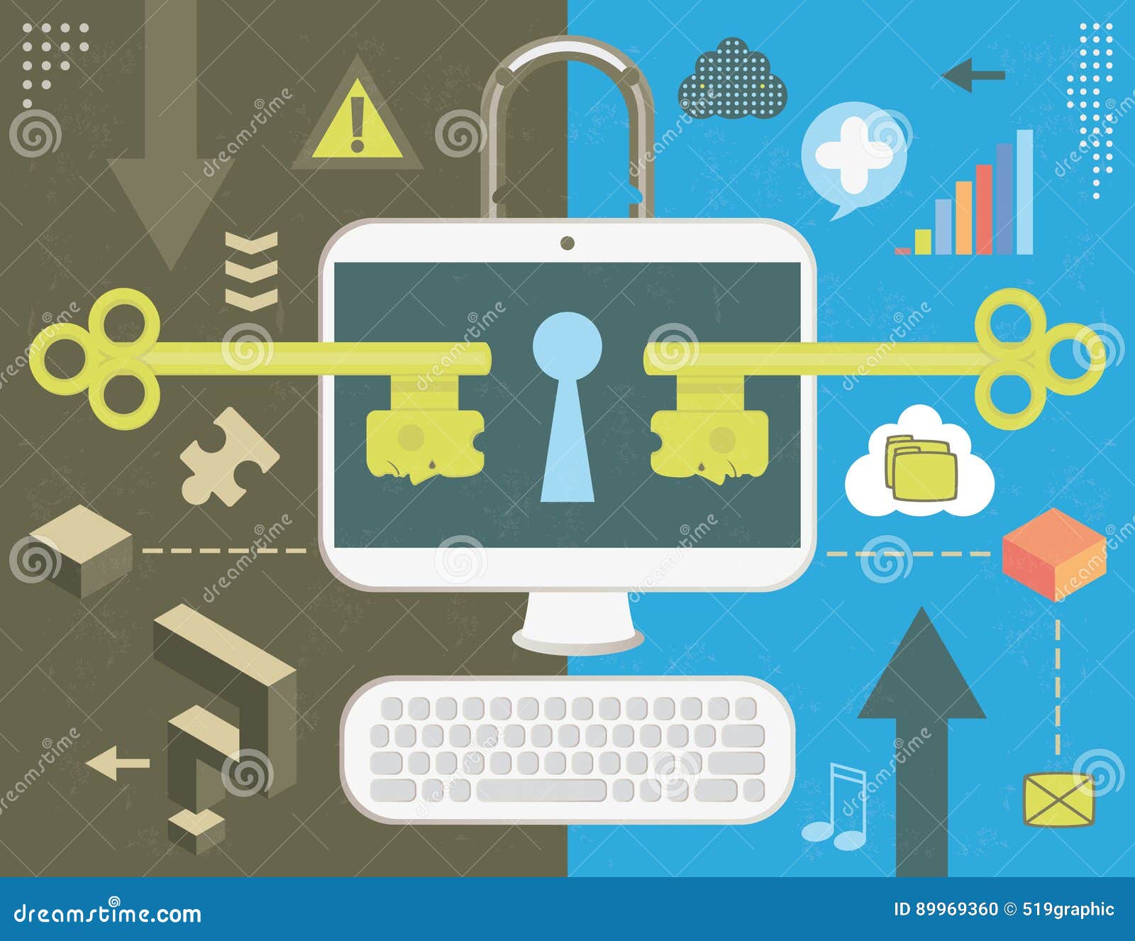 Secure and Insecure Computer Stock Vector - Illustration of arrow ...