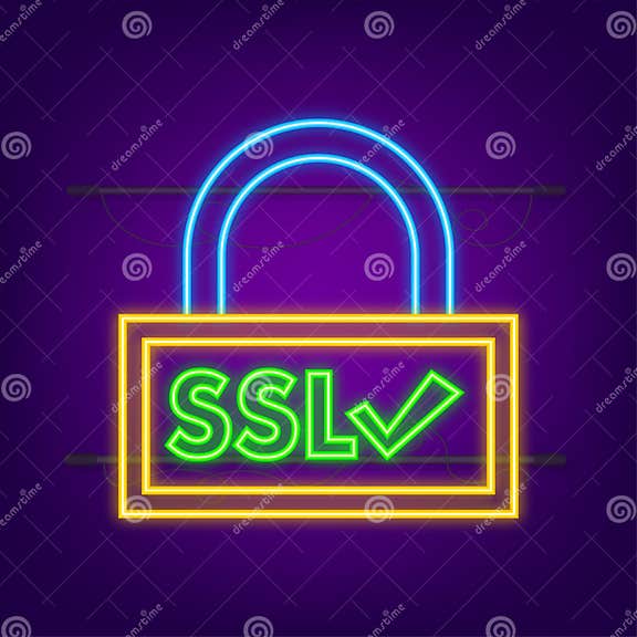 Secure Internet Connection SSL Neon Icon. SSL Safe Guard Stock Vector ...