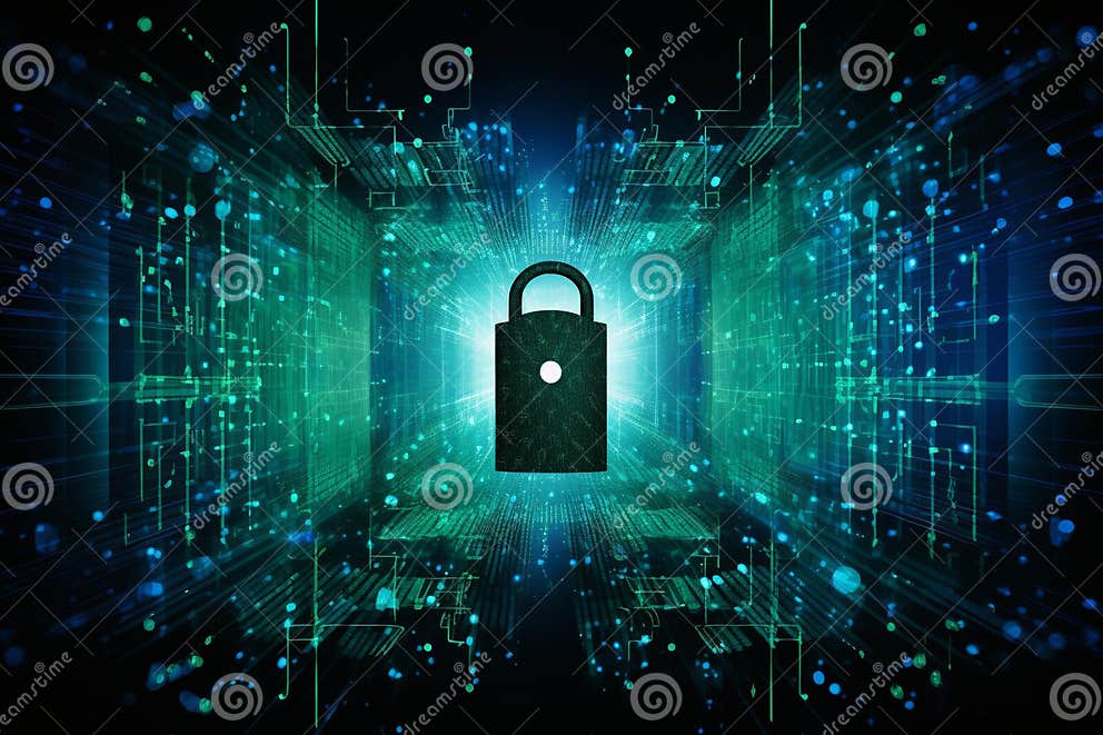 Secure Lock Firewall Barrier with Binary Code and Circuits Stock ...