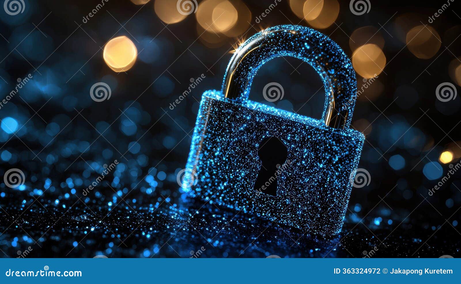 Secure Lock Padlock Glittering Background Digital Art Blue Sparkles ...