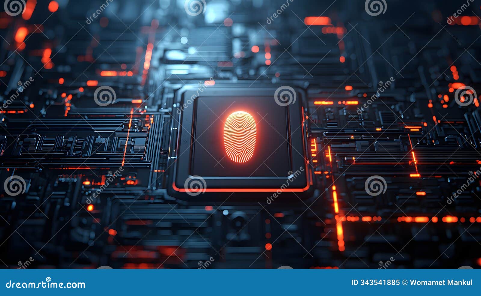 Glowing Fingerprint Hologram And Icons On Background. ID And Biometrics Concept. 3D Rendering ...