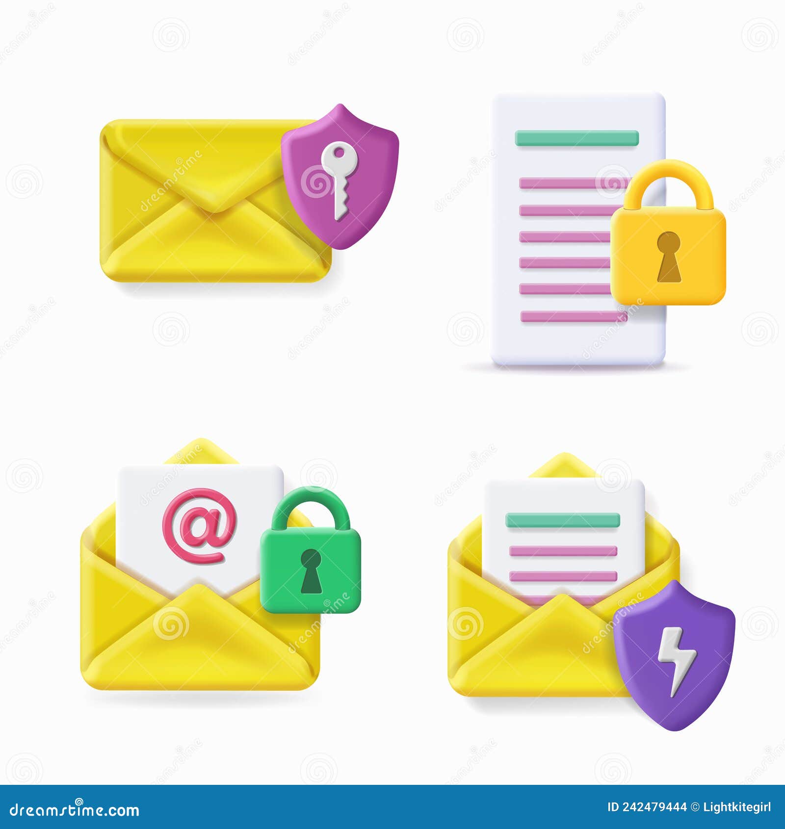 Secure Mail Icons Set. Mailing Envelope Locked with Padlock. Protection ...